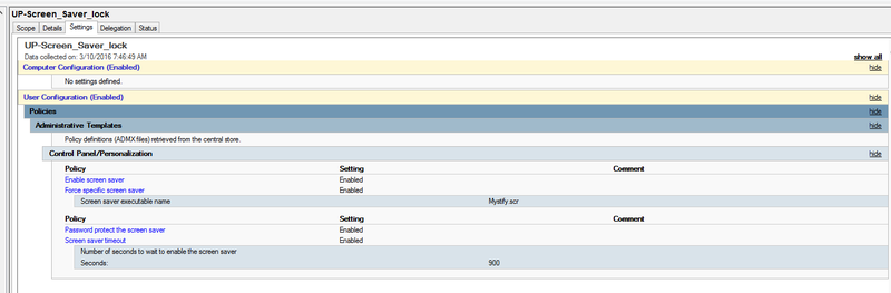 updated GP templates and cant see the inactive screen setting ...