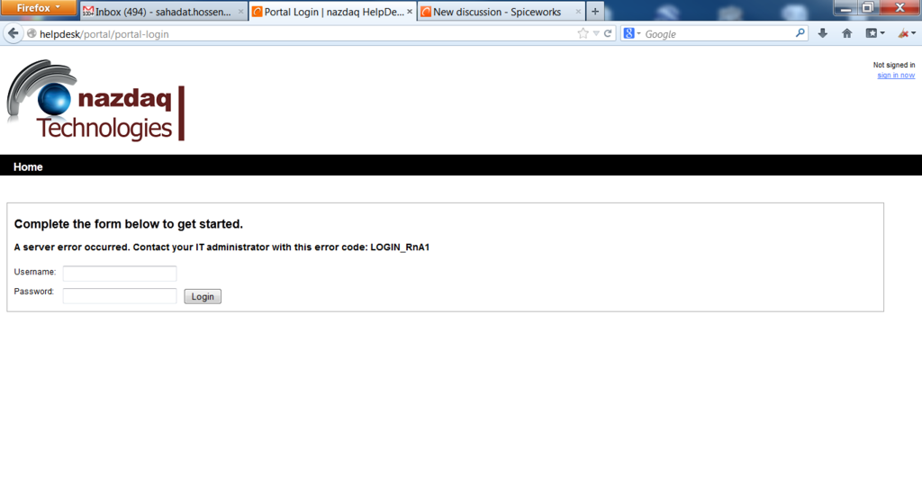 A Server Error Occurred Contact Your It Administrator With This Error Code Log Spiceworks