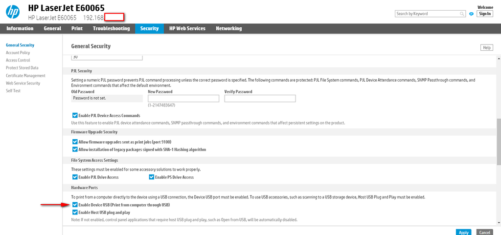 Enabling USB port on HP E60055/65/75 Managed Printers - Hardware ...