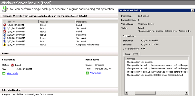 Windows Server Backup Failing Data Storage Backup And Recovery