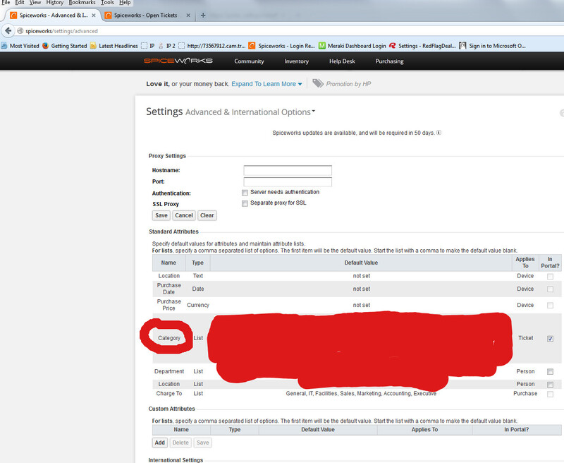 How to edit Standard Attribute called "Category" - Spiceworks Support - Spiceworks Community