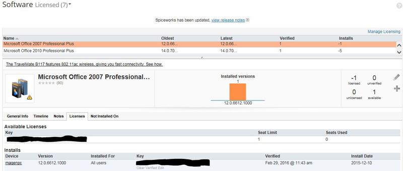 License Count Incorrect, showing negative installs - Spiceworks Support - Spiceworks Community