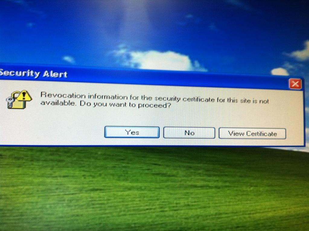 Security alert: Revocation information for this certificate message ...