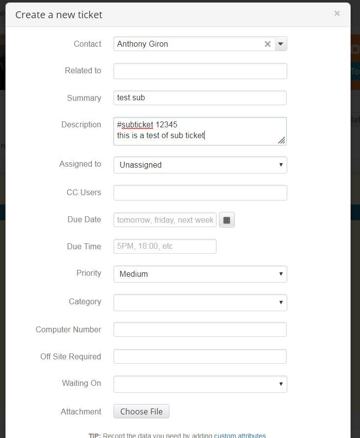 Sub ticket option when creating a new ticket and in any priority - Spiceworks Support ...
