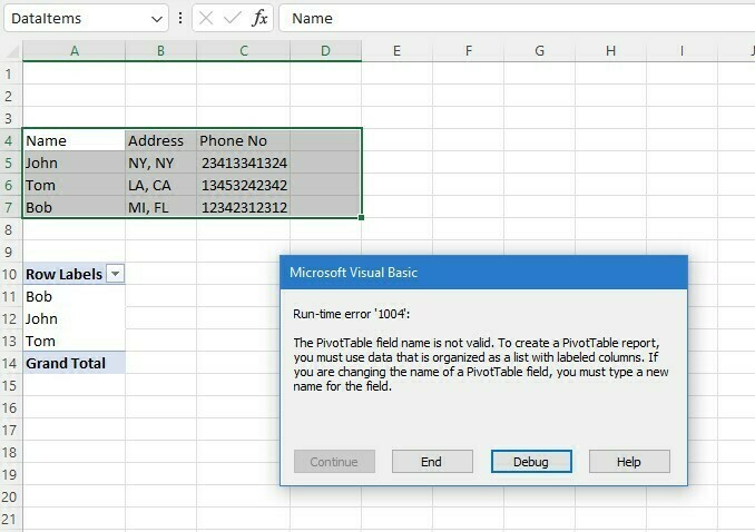 Sudden Pivot Table Errors Pivottable Field Name Is Not Valid Software Spiceworks Community
