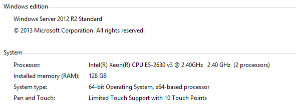 Windows Server 2012 R2 Standard only utilising 64/128gb RAM on max load ...