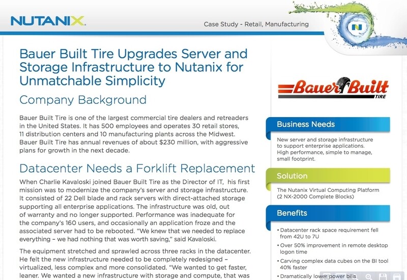 Bauer Built Tire reduces rack space from 42u to 7u with Nutanix - Nutanix - Spiceworks Community