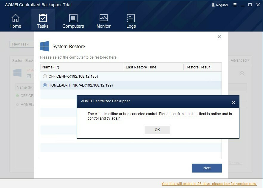AOMEI Centralized Backup system restore process help - Data Storage, Backup & Recovery ...
