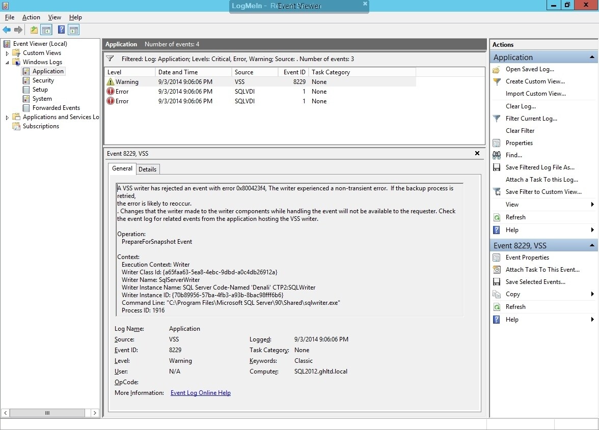 Event ID 8229 Source = VSS - Databases & Queries - Spiceworks Community