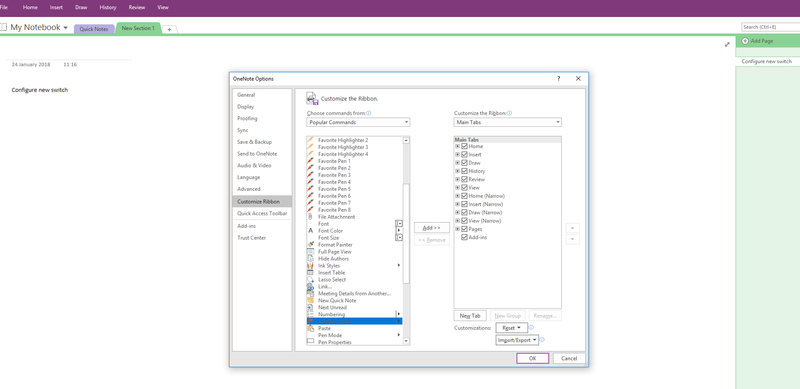 OneNote 2016 on Windows 10 without task button - Software ...