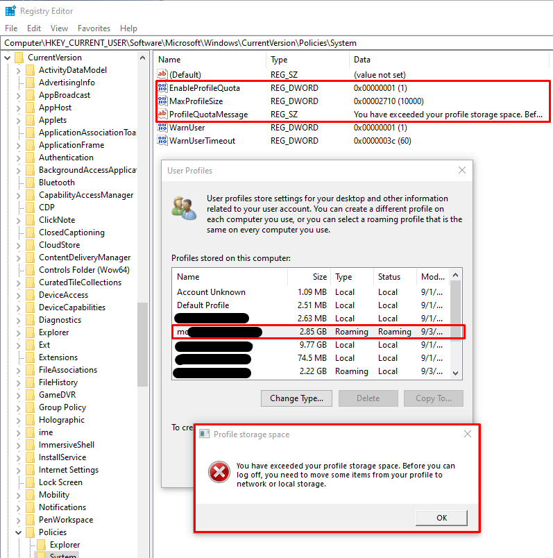 Profile storage space prompt? - Windows - Spiceworks Community