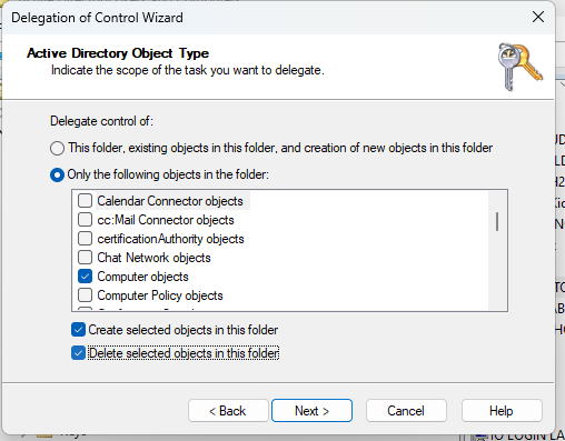 Active Directory: How to delegate permission to help desk to delete computer objects and their ...