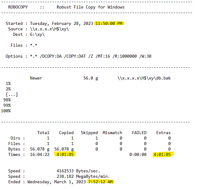 Robocopy "Extras" in log takes long - Windows - Spiceworks Community