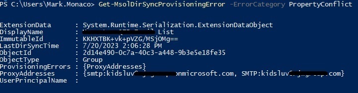 O365aad Directory Sync Error Proxy Address Cloud Computing And Saas Spiceworks Community