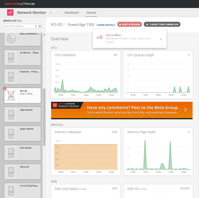 Network Monitor Issue With Host Is Offline Beta Spiceworks Community