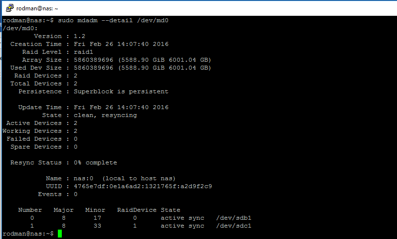 Beginning NAS Steps. Create RAID 1 w/Mdadm, setup LVM, and format with XFS file system - Linux ...
