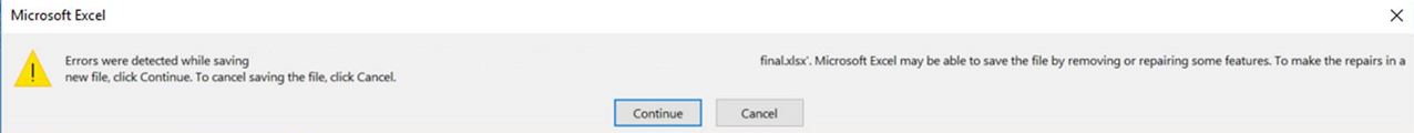 Errors were detected while saving (filename) Excel 2016 - Software ...