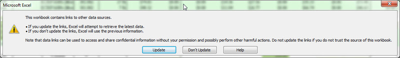 MS Excel - how to get update/no update links prompt and not Trust ...