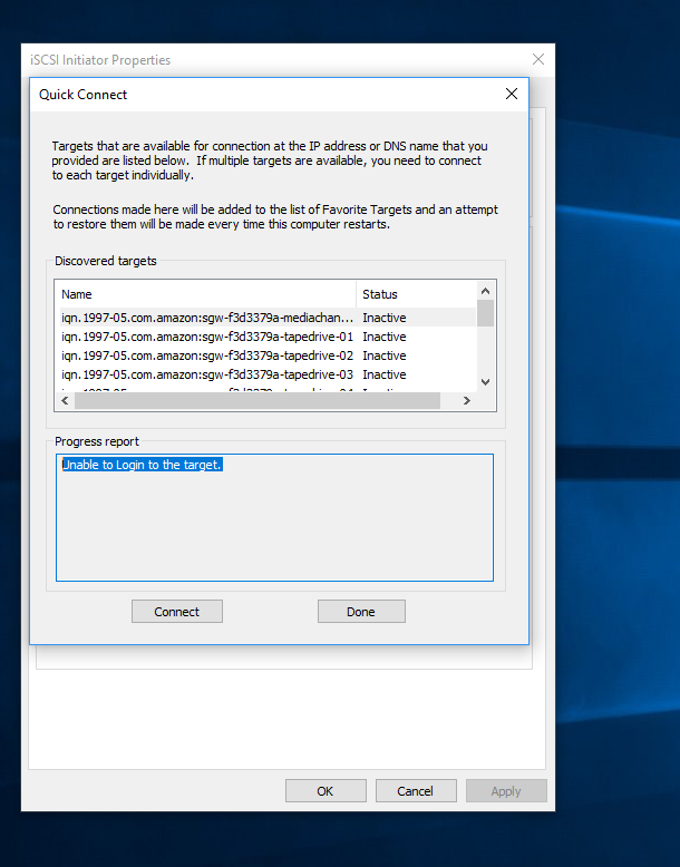 Iscsi Aws Storage Gateway Unable To Login To The Target Cloud Computing And Saas Spiceworks