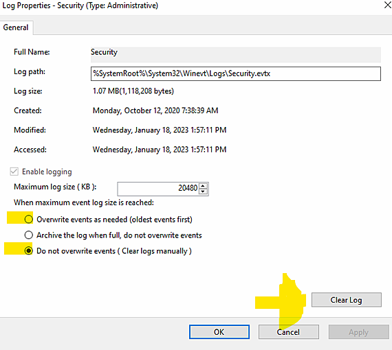 "Security logs full, only admin can sign in to fix the problem" how to ...