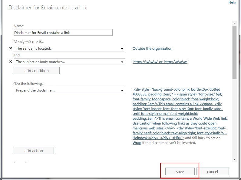 Prepend Cautionary Disclaimers to Exchange 2013 emails with HTML Formatting - Collaboration ...