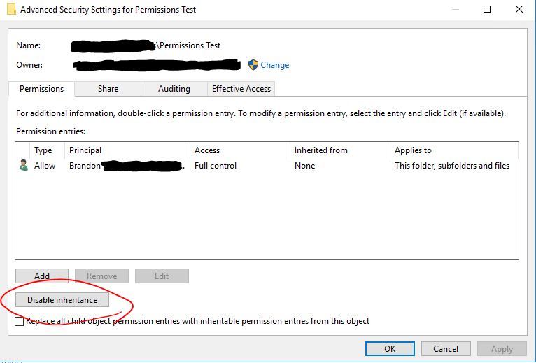 Inherited permissions removed when applying explicit permissions - Software & Applications ...