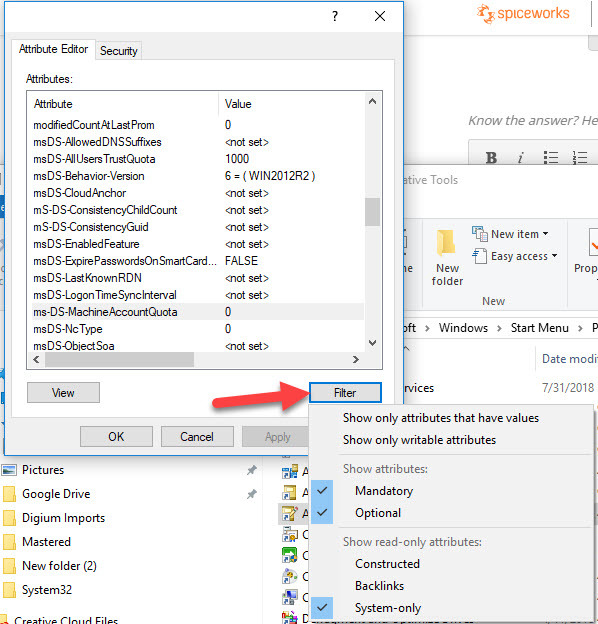 Missing "DS-MachineAccountQuota" attribute - Software & Applications - Spiceworks Community