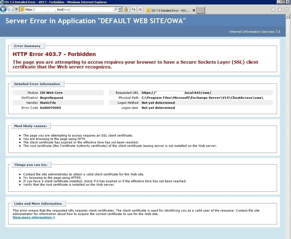 New install of Exchange 2010 SP1, Issue with blank OWA reason=0 ...