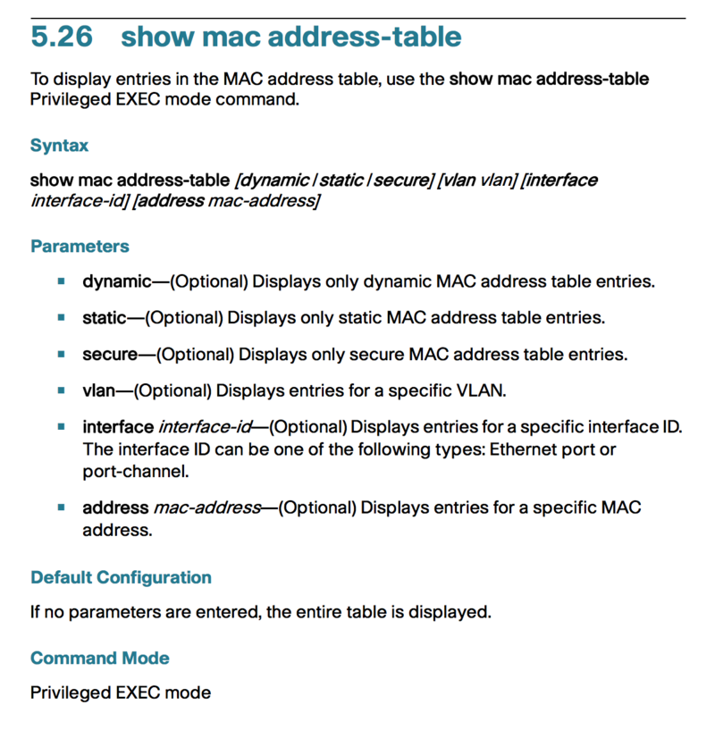 Cisco SG300 Switch 'sh mac address-table' not working - Networking - Spiceworks Community