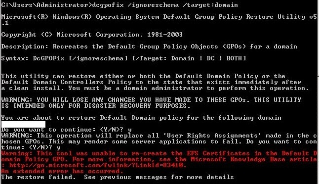 Default Domain Policy - DCGPOFIX Issues - Software & Applications - Spiceworks Community