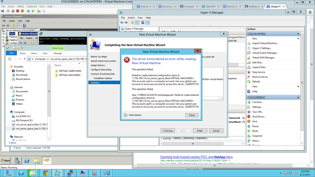How Do I Create Vms In A Netapp Ntfscifs File Share In Hyper V 2012
