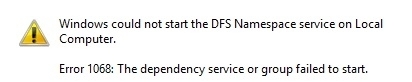 Windows Server 2012 R2 Dfs Namingspace not starting up - Windows - Spiceworks Community