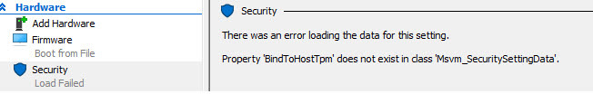 Hyper-V server error "propertybindtohost tpm does not exist in class msvm_sec - Virtualization ...