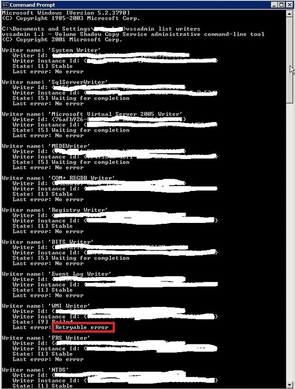 Fix VSSAdmin WMI Writer - 'WMI Writer' Retryable Error - Software & Applications - Spiceworks ...
