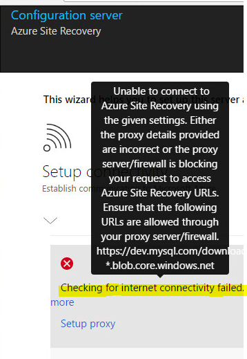 Azure Site Recovery VM erroneously says it doesn't have internet ...