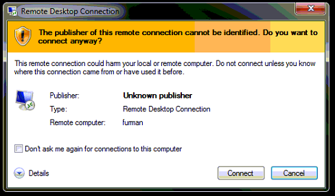 RDP Connection Warning! Can you get rid of it!? - Spiceworks Support ...
