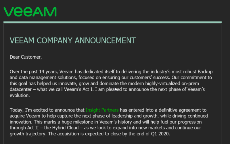 Veeam Sold to Insight Partners - Data Storage, Backup & Recovery - Spiceworks Community