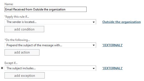 Exchange 2013 Prepend Word [External] on Subject Not Using Exception ...