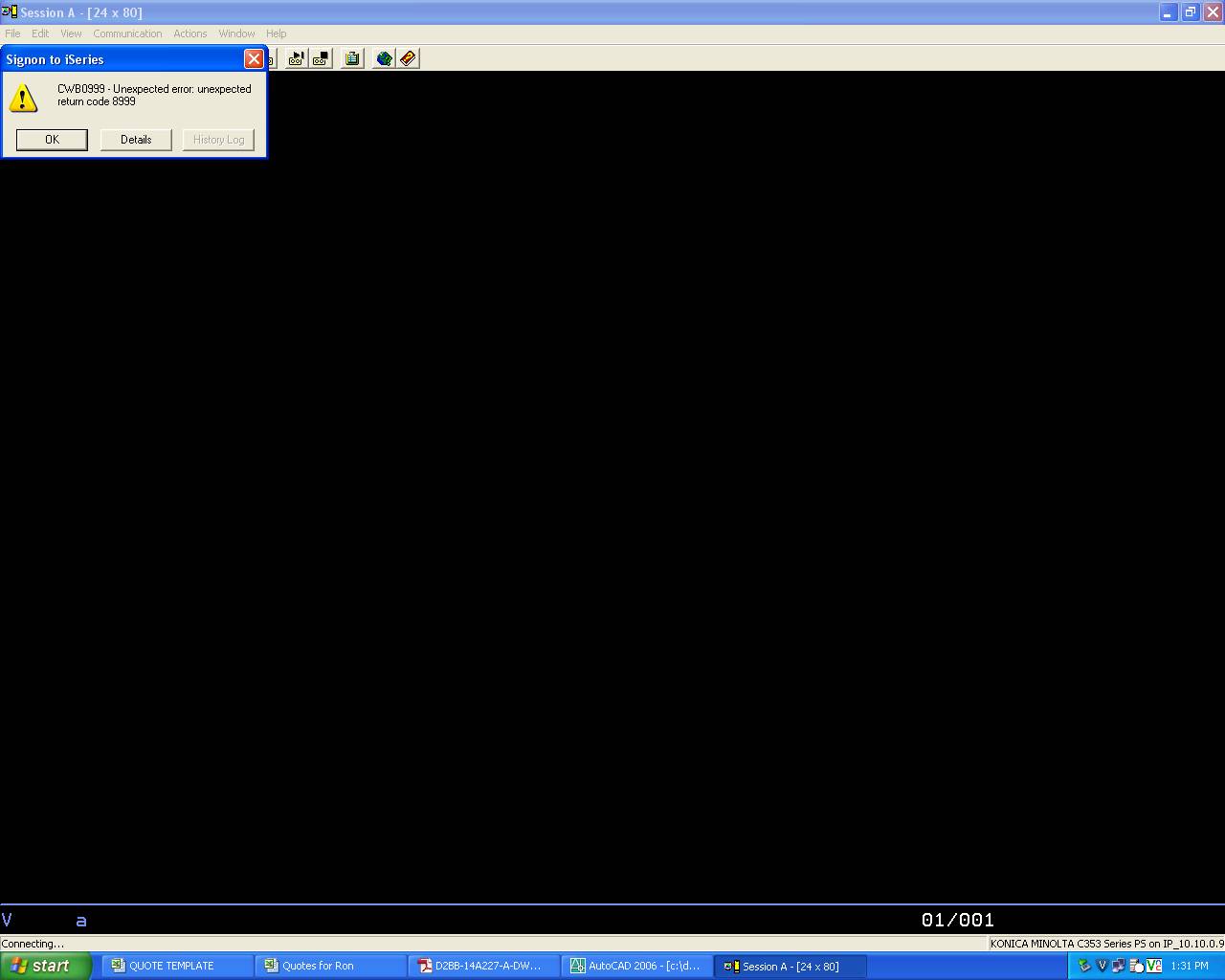 CWB0999 error using PC5250 with IBM iSeries - Hardware & Infrastructure ...