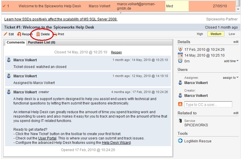 Deleting help desk tickets - Spiceworks Support - Spiceworks Community