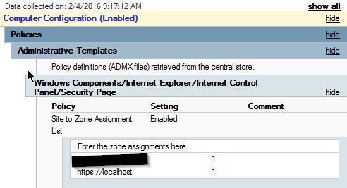 Added site to local intranet zone - IE does not show it in the security ...