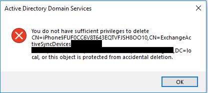 Active Directory showing insufficient permissions to delete a user ...