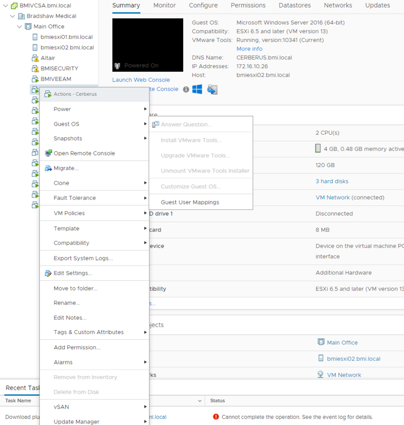 VMWare vSphere VM options disabled - Virtualization - Spiceworks Community