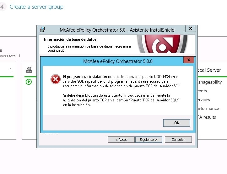 epo 5.0 no puede acceder puerto udp 1434 - Security - Spiceworks Community