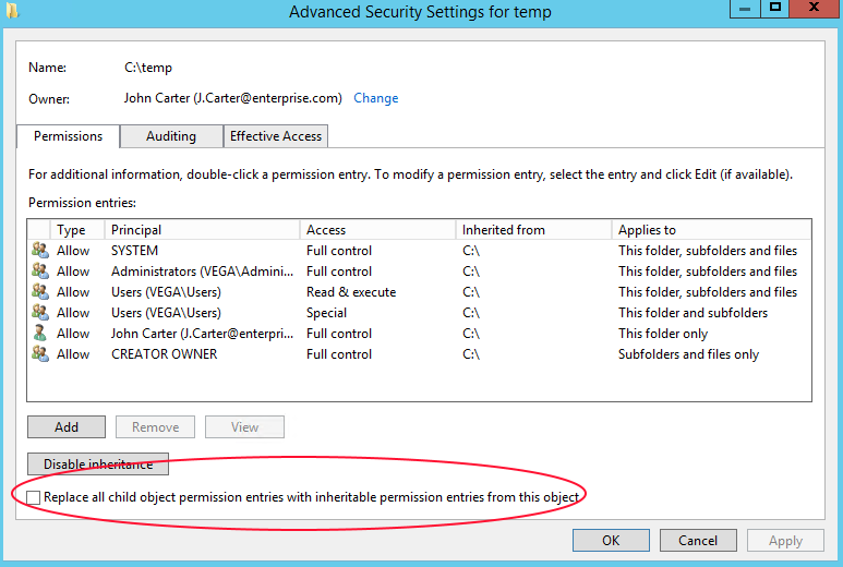 New folders on NTFS share are created with permission inheritance disabled - Windows ...