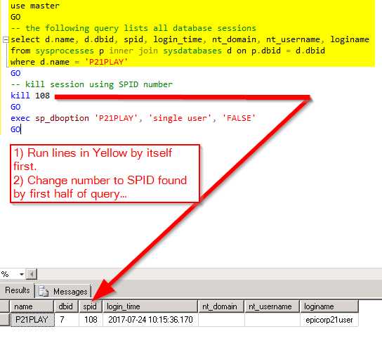 Database is in single-user mode, and a user is currently connected to ...
