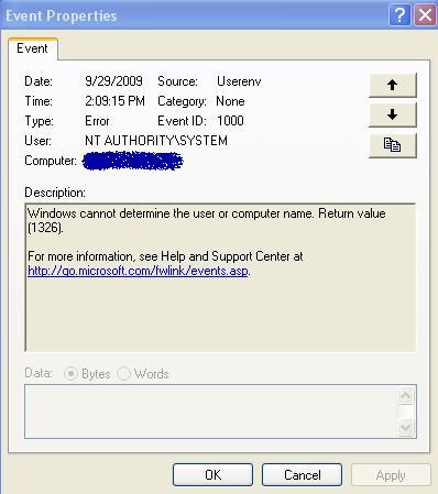 Windows cannot determine the user or computer name. Return value (1326). - Networking ...