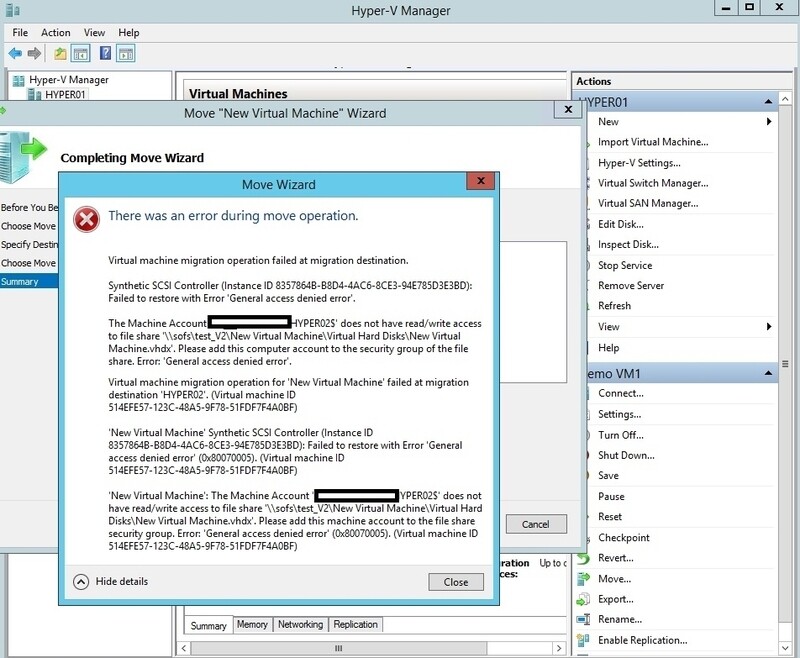 Hyper V Over Smb3 Access Denied Virtualization Spiceworks Community