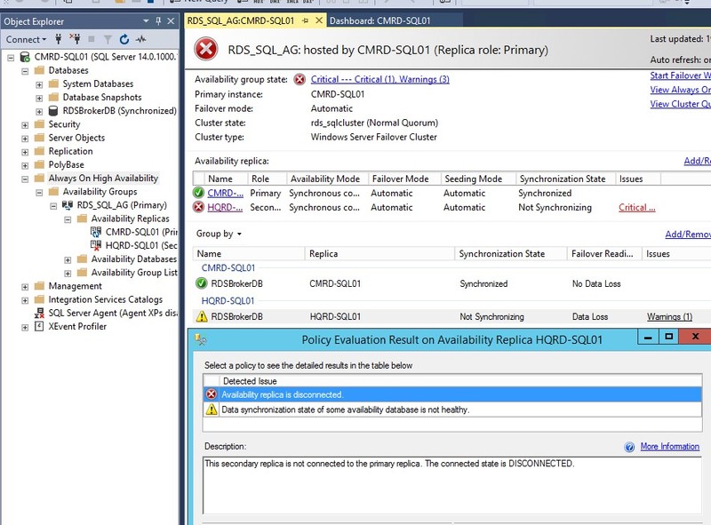 SQL Always On – Availability Group – Secondary replica DISCONNECTED ...