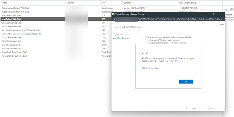 Access denied in virtual directories of new coexisting Exchange Server 2016 - Software ...